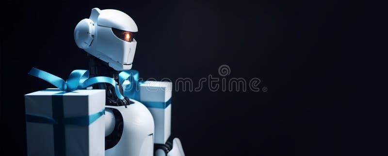Robot with Gift Boxes on Blue Background. Generative AI Stock ...
