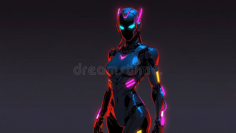 Robot Girl in Neon Light, Girl of the Future, Neon Lights, Iron Suit ...