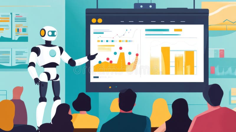A Robot is Giving a Presentation To a Group of People Stock ...