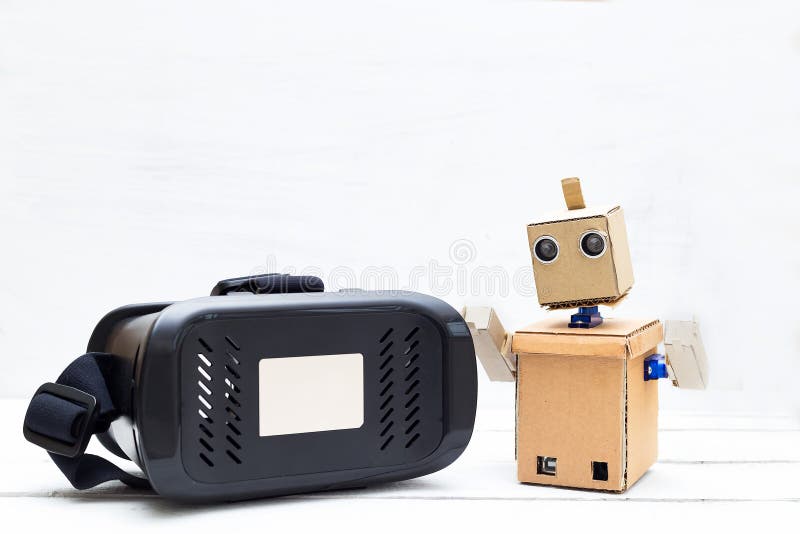 Robot with Glasses Virtual Reality on a Light Background Stock Photo ...