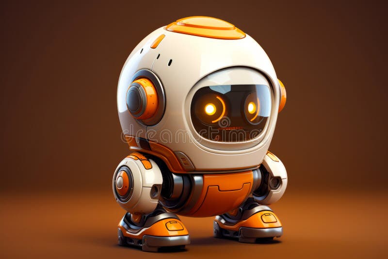 Robot with Glowing Eyes and Nose is Standing on Brown Surface ...