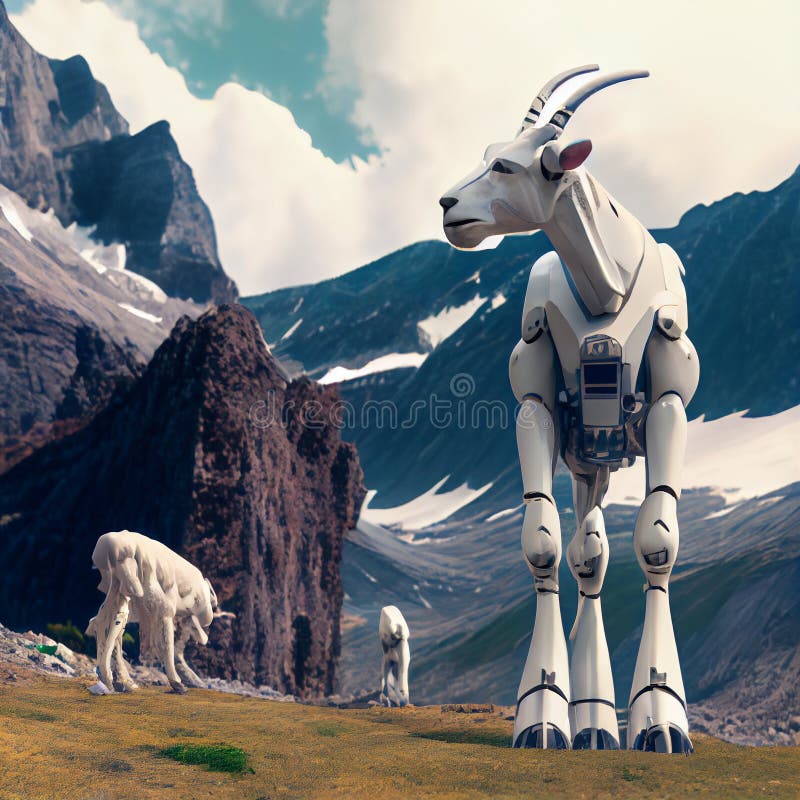 Robot Goat Pasture. AI Generated Stock Illustration - Illustration of ...