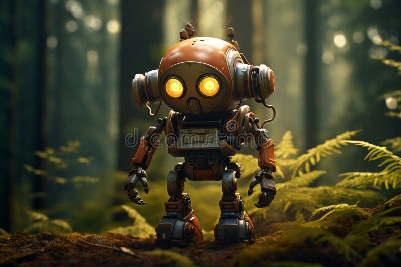 Robot Going on an Adventure in the Forest Stock Photo - Image of ...