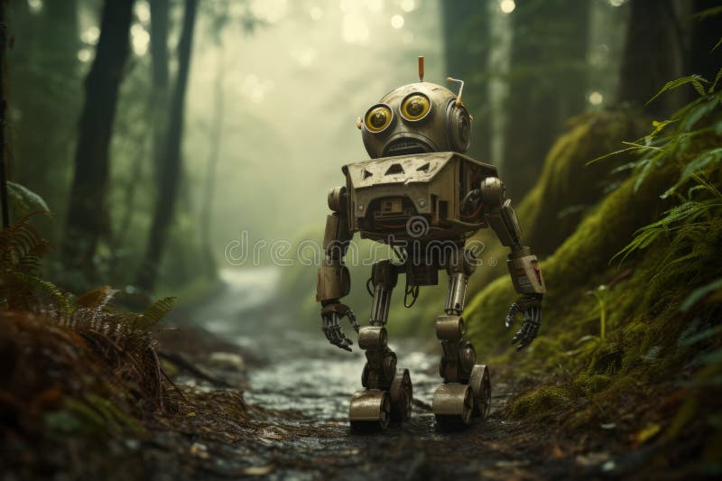Robot Going on an Adventure in the Forest Stock Image - Image of ...