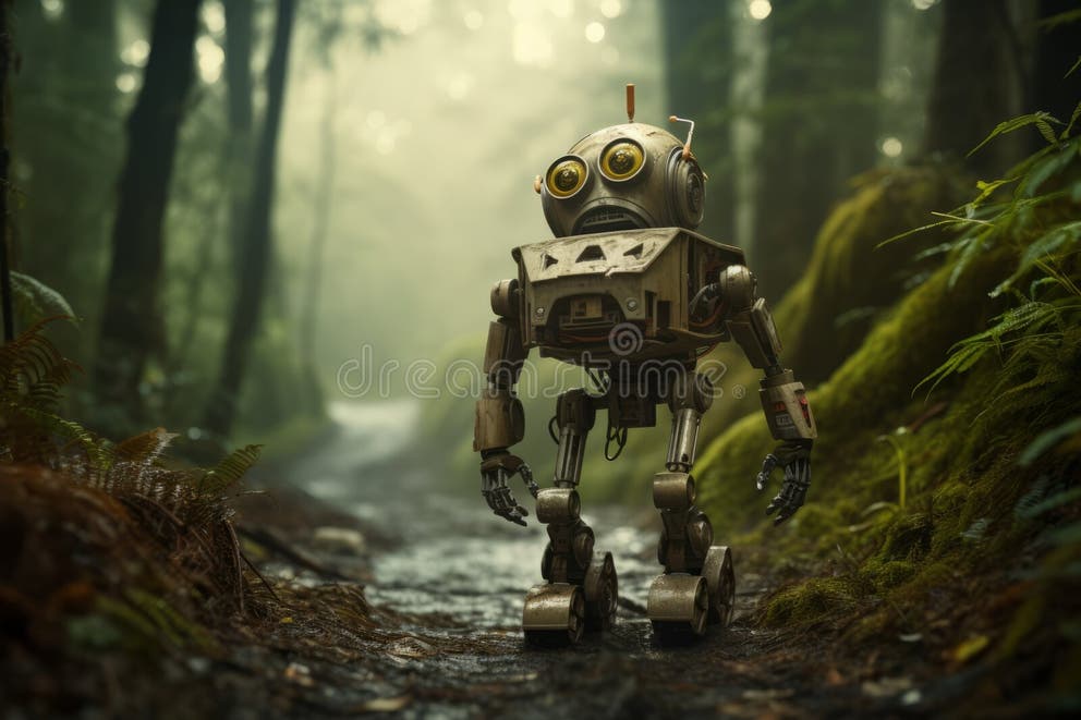 Robot Going on an Adventure in the Forest Stock Image - Image of ...