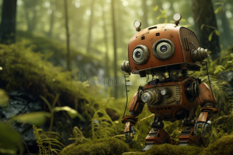 Robot Going on an Adventure in the Forest Stock Image - Image of ...
