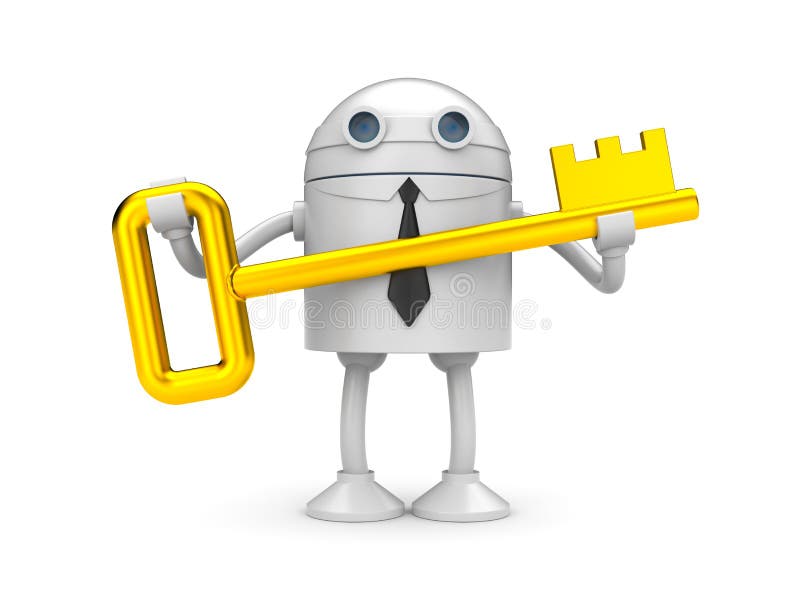 Little Robot Hold Key for Security Pad Lock Stock Vector - Illustration ...