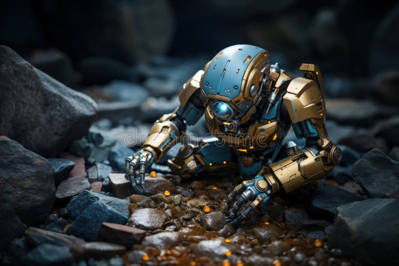 Robot in gold mining stock illustration. Illustration of robot - 292022404