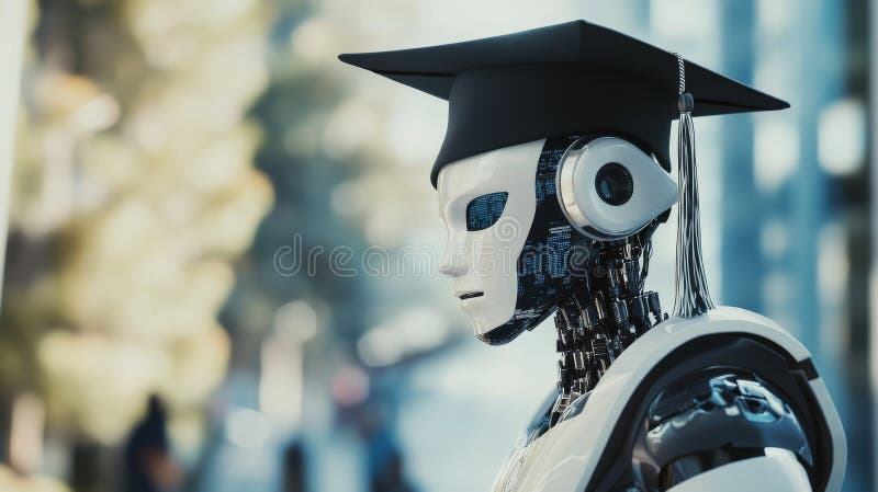 Robot with Graduation Cap Representing AI and Education Stock Photo ...