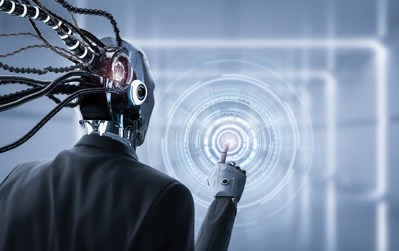 Robot with graphic display stock photo. Image of futuristic - 148601830