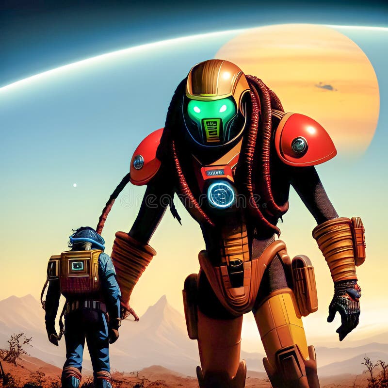 A Robot with a Green Face and B Arms is in Front. Generative AI Stock ...