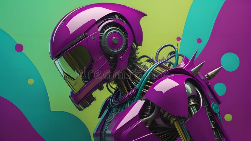 A Robot in a Green and Purple Background. Generative Ai Stock ...