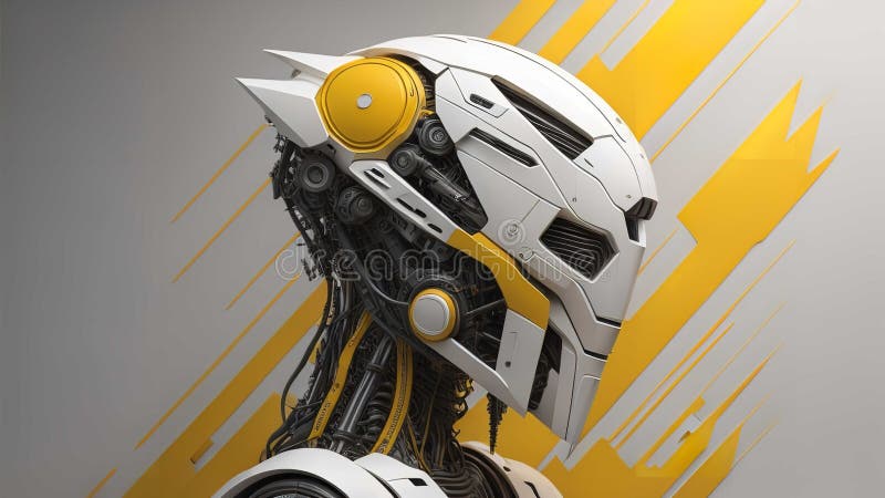 Robot in Grey Background with Yellow Lines and Space. Generative Ai ...