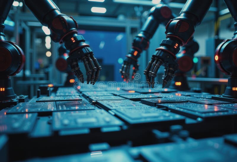 Robot Gripper Placing Microchips Onto Substrate in an Assembly Cell ...