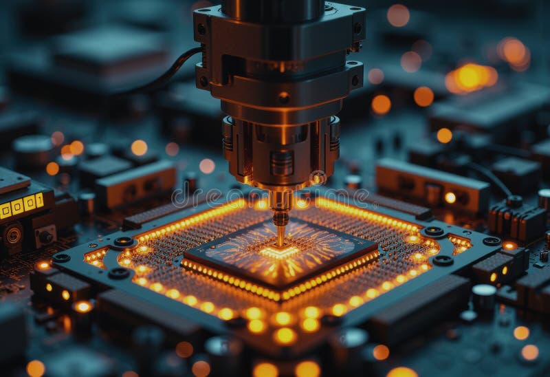 Robot Gripper Placing Microchips Onto Substrate in an Assembly Cell ...
