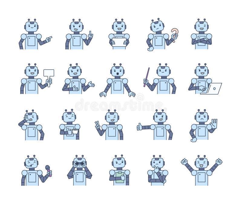 Robot guide character set stock vector. Illustration of humanoid ...
