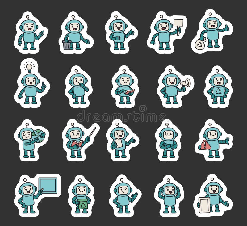 Robot guide character set stock illustration. Illustration of teaching ...