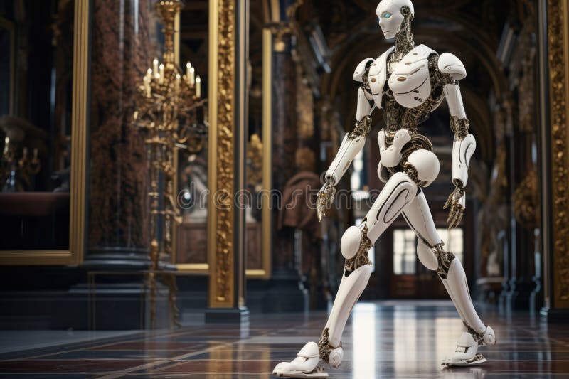 Robot in the Hall of the Royal Palace. 3d Rendering, a Dreamlike Image ...
