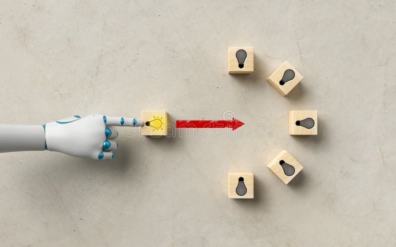 Robot Hand Adding a Cube with a Lightbulb Symbol To Other Cubes with ...