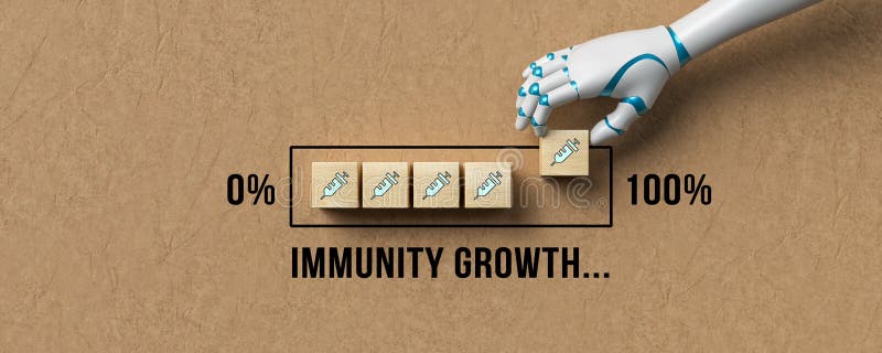Robot Hand Adding a Cube with a Syringe Symbol To a Stack of Cubes ...