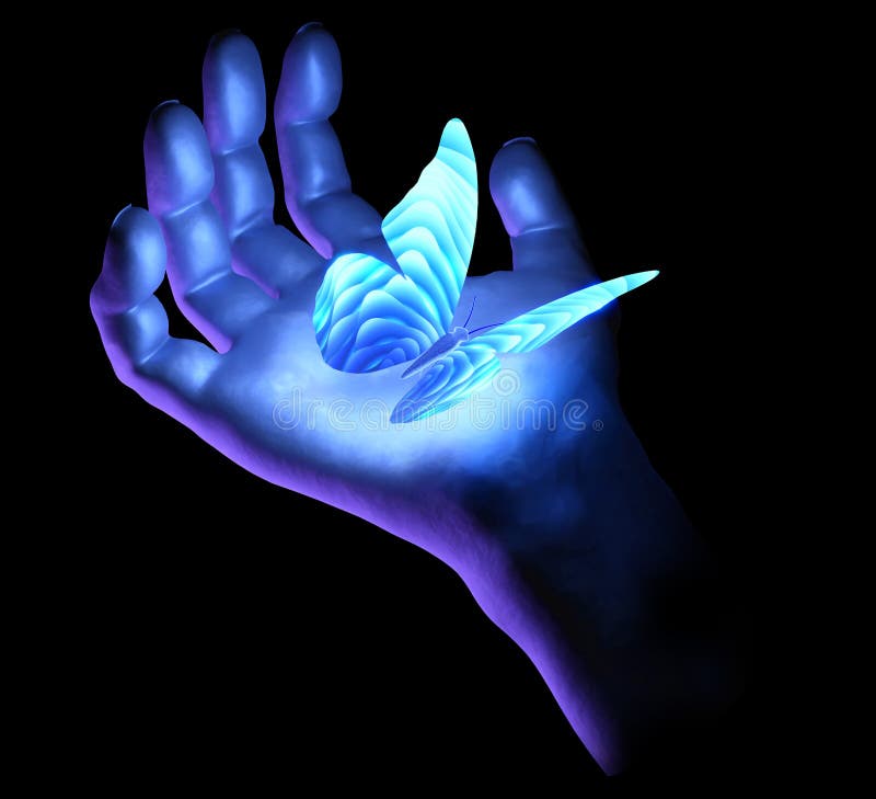 Robot Hand with Butterfly, Artificial Intelligence Background Stock ...