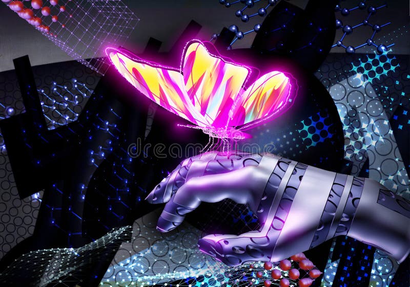 Robot Hand with Butterfly, Artificial Intelligence Background Stock ...