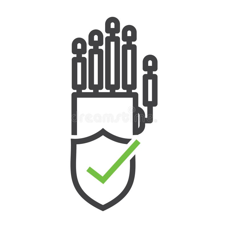 Robot Hand Check Icon â€ Secure AI Verification and Approval Line ...