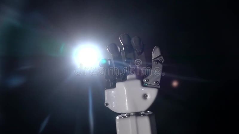 Robot`s Hand Moves His Fingers. Black Background . Green Screen. Close ...