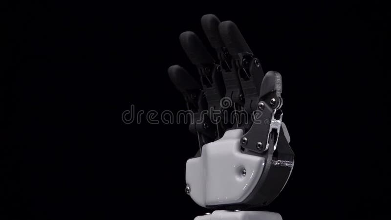Robot`s Hand Moves His Fingers. Black Background . Green Screen. Close ...