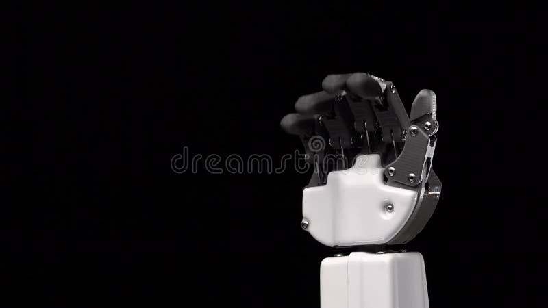 Robot`s Hand Moves His Fingers. Black Background . Green Screen. Close ...