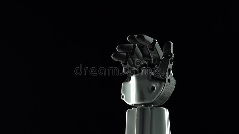 Robot`s Hand Moves His Fingers. Black Background . Green Screen. Close ...