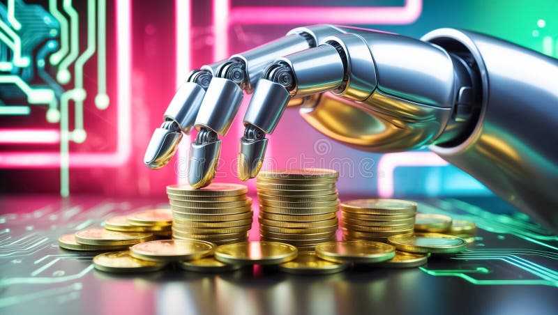 Robot Hand Coins, Background Stock Illustration - Illustration of ...