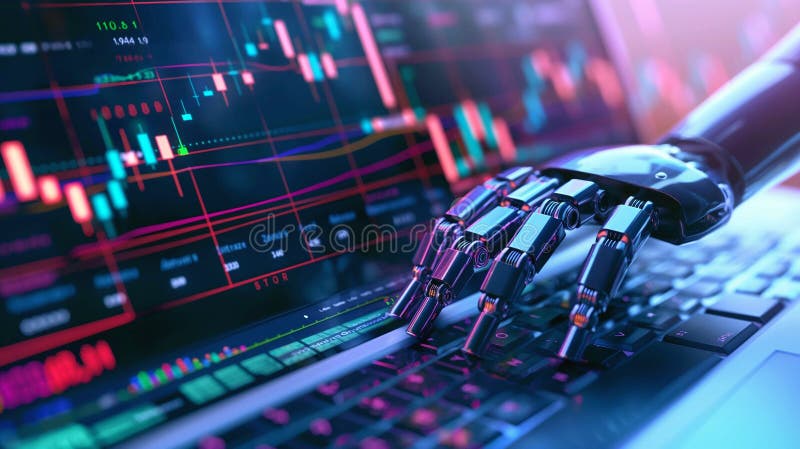 Robot Hand on a Computer Keyboard, 3D Rendering. Concept Stock ...