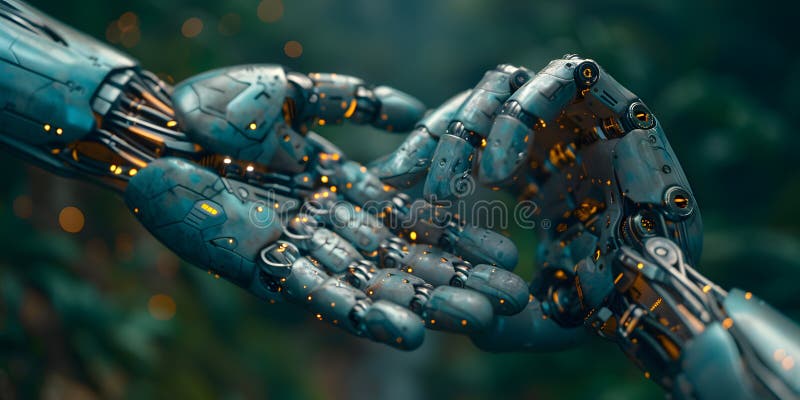 Advanced Bonding: Human-Robot Synergy in Tech Sphere Stock Illustration ...