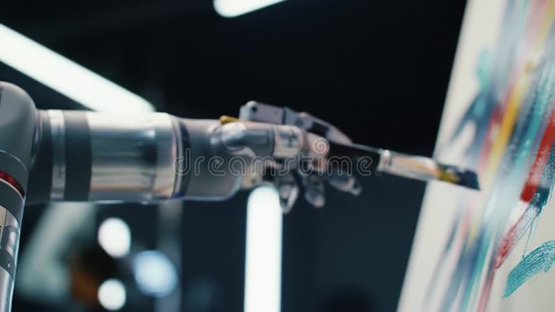 Robot Hand Creates Artwork in Modern Studio during Innovative ...