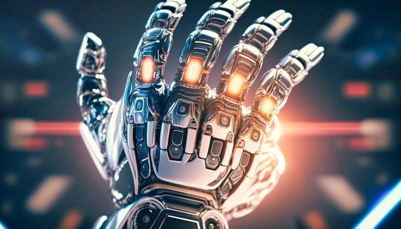 Robot Hand with Five Fingers Touching the Screen, Generative AI Stock ...