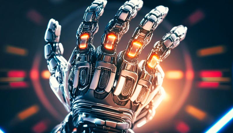 Robot Hand with Five Fingers Touching the Screen, Generative AI Stock ...