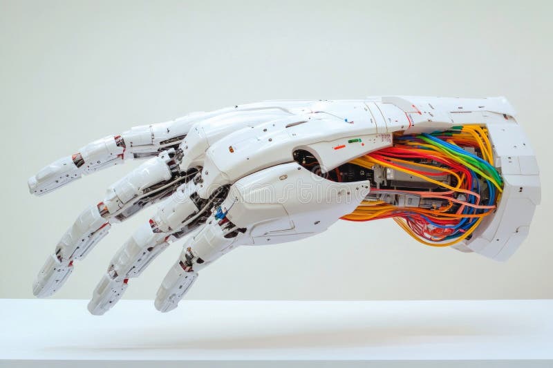 Generative Ai, Robot Hand Full of Colorful Cables Side View Photo ...