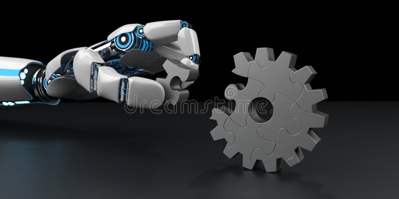 Robot Hand Gear Wheel Puzzle Stock Illustration - Illustration of ...