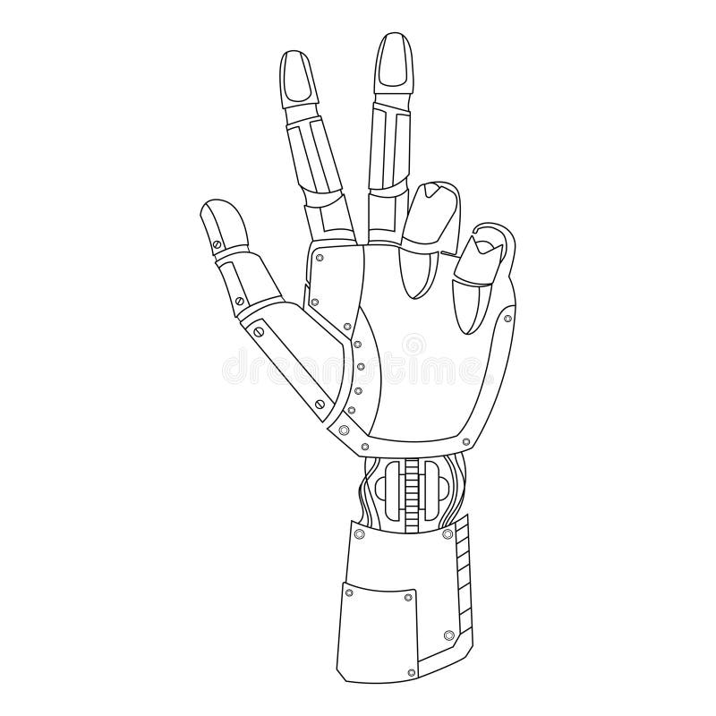 Robot Hand Gesture Peace Sign with Two Fingers. Vector Line Art Drawing ...