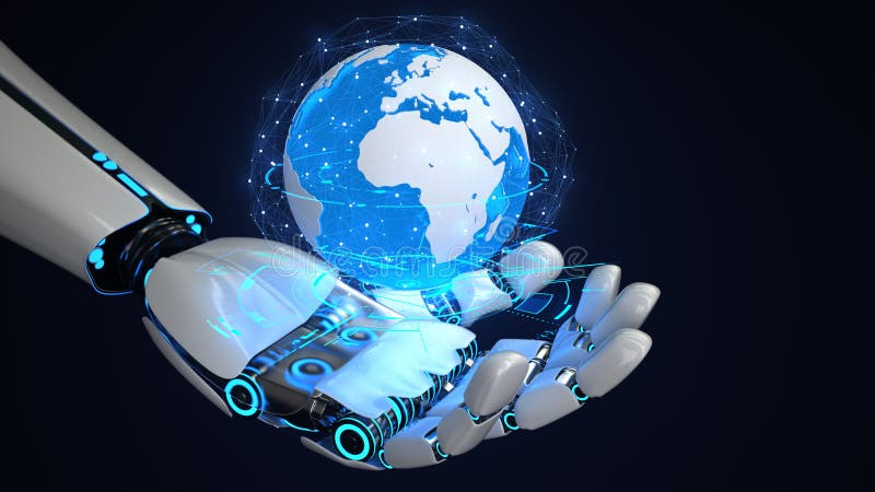 Robot Hand Global Networks stock illustration. Illustration of computer ...
