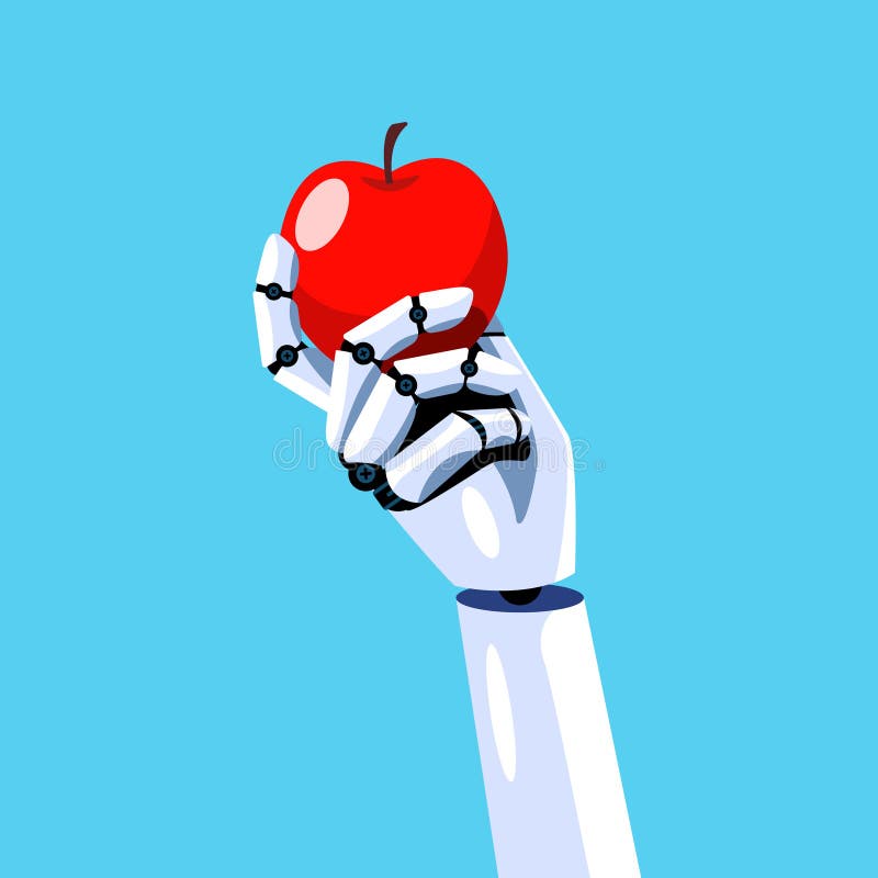 Robot Hand is Holding an Apple Stock Vector - Illustration of concept ...