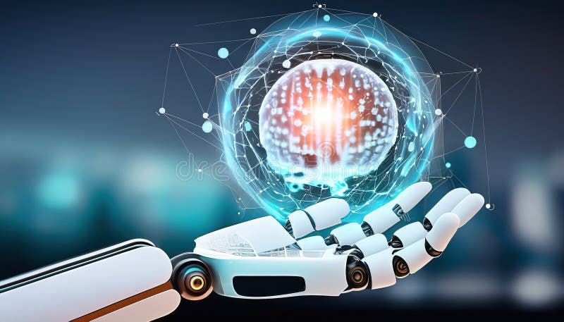Robot Hand Holding an Artificial Intelligence Sphere. Stock ...