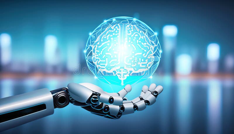 Robot Hand Holding an Artificial Intelligence Sphere. Stock ...