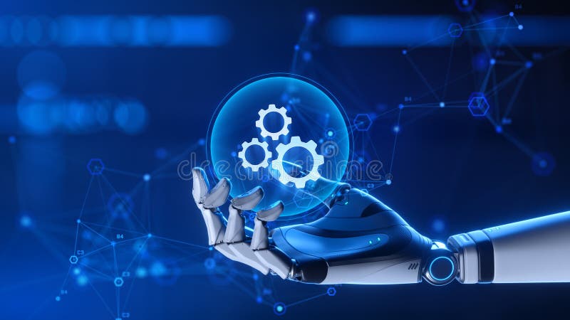 Robot Hand Holding Automation Icon with Gears Representing AI and Artificial Intelligence ...