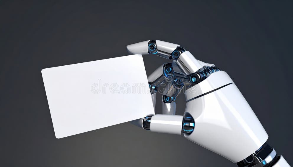 Robot Hand Holding a Blank Card Symbolizes Digital Identity, Smart ...