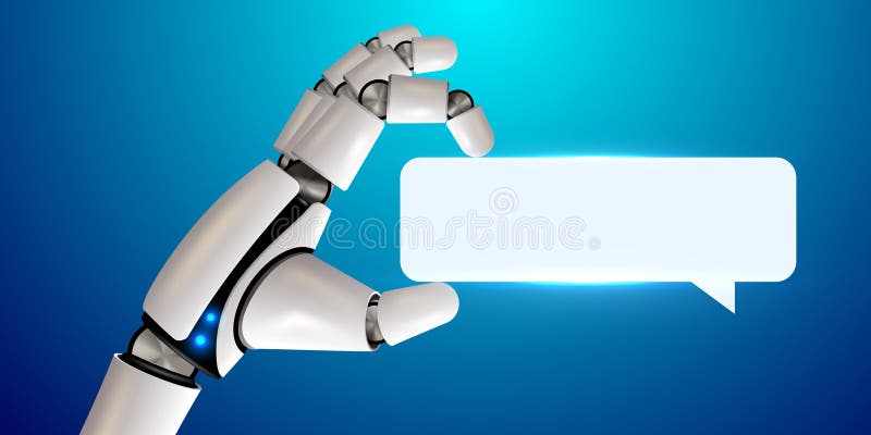 Robot Hand Holding Chat Bubble. Chat Bot Stock Vector - Illustration of ...
