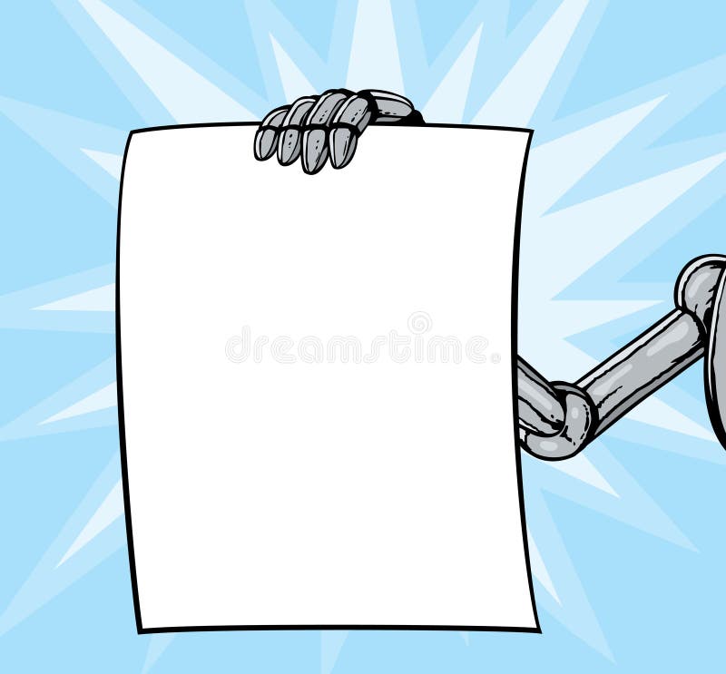 Robot hand holding flyer stock vector. Illustration of fingers - 13988546