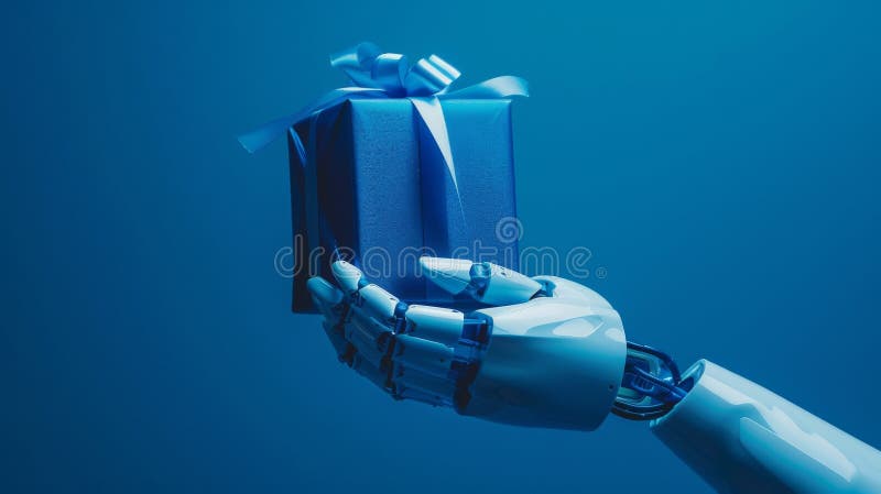 Robot Hand Holding a Gift Box, Futuristic and Technology Concept Stock ...