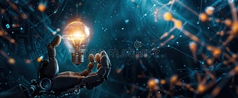 Robot Hand Holding Glowing Light Bulb Symbolizing Innovation and ...